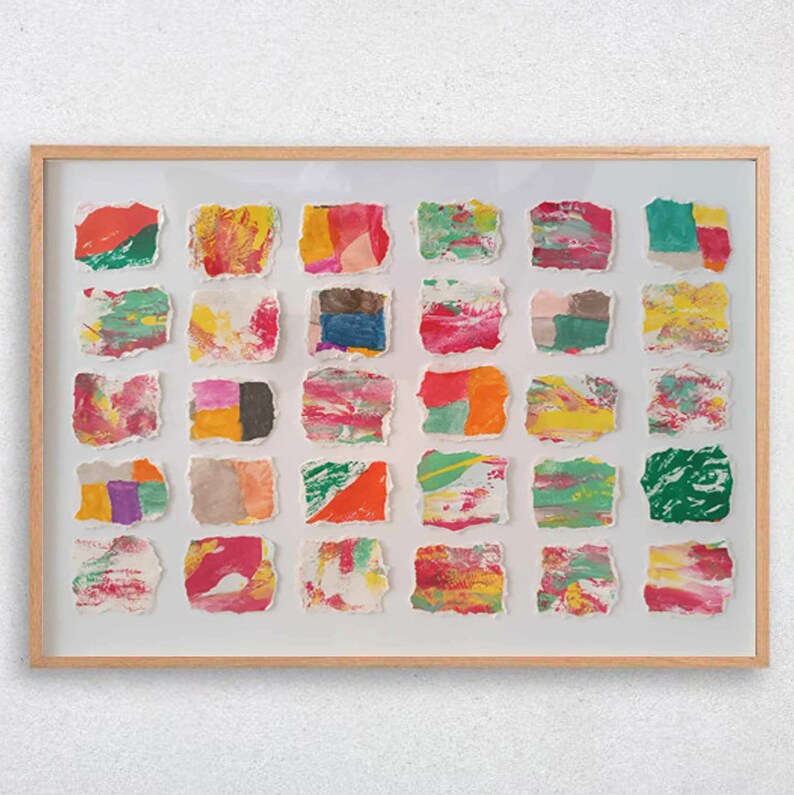 Colourful Miniature Collage Abstract Wall Art, Acrylic on Paper, Tiny ...