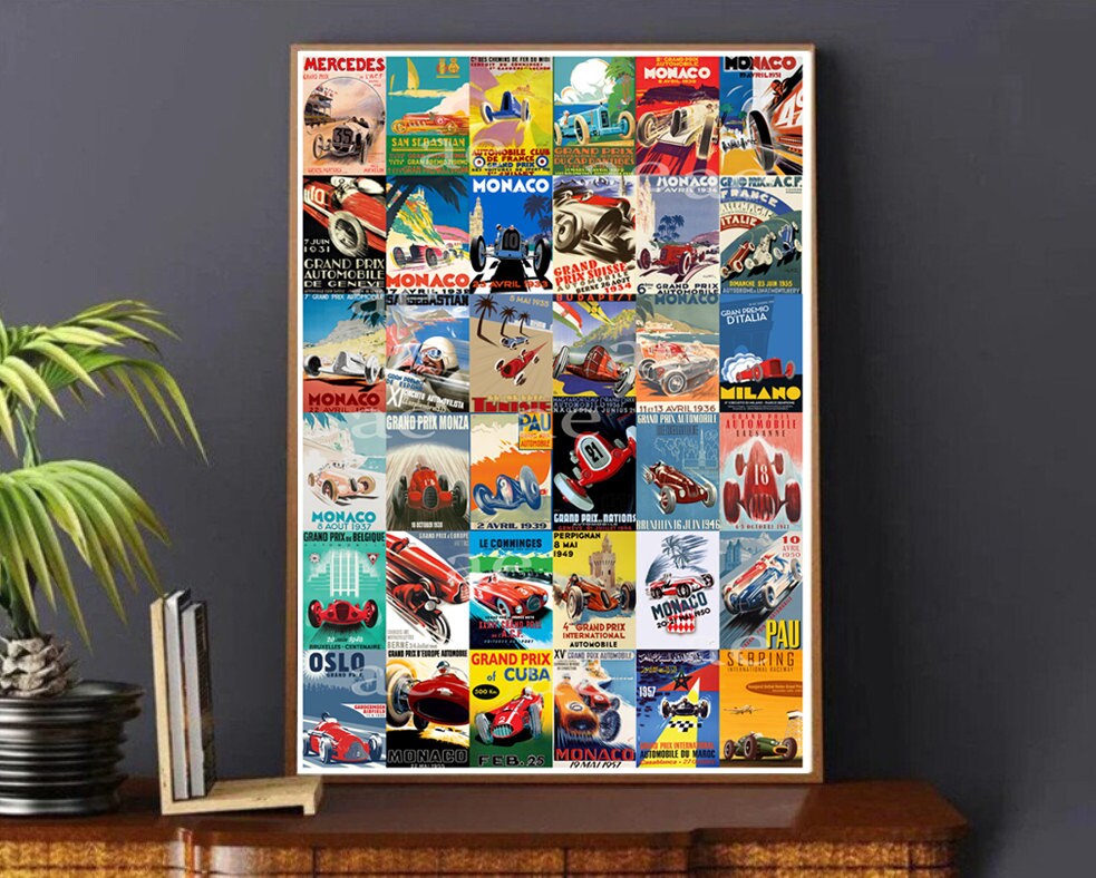 Grand Prix Posters From 1900s-1950s / Vintage Car Racing Poster ...
