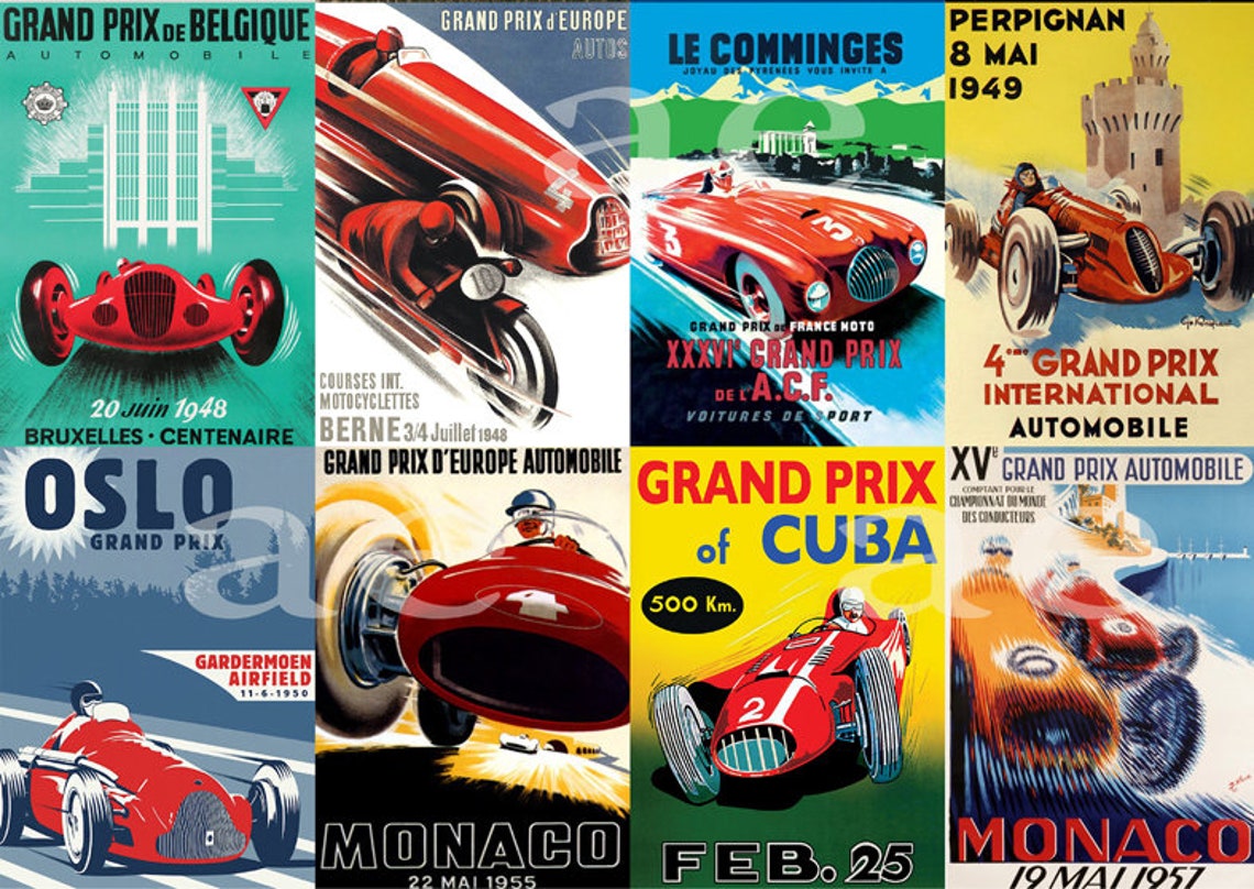 Grand Prix Posters From 1900s-1950s / Vintage Car Racing Poster ...