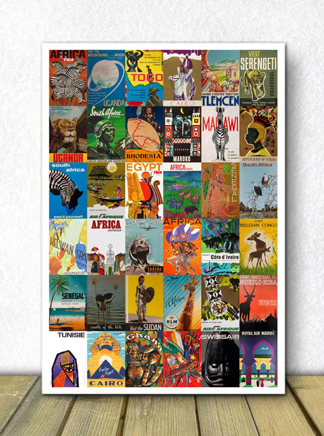 Africa Travel Posters / Africa Wall Art / Mid Century Modern / Colorful ...