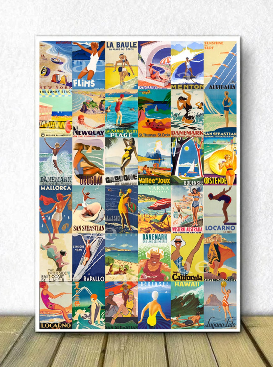 Summer Vacations Posters / Beach Wall Art / Vintage Swimming / Travel ...
