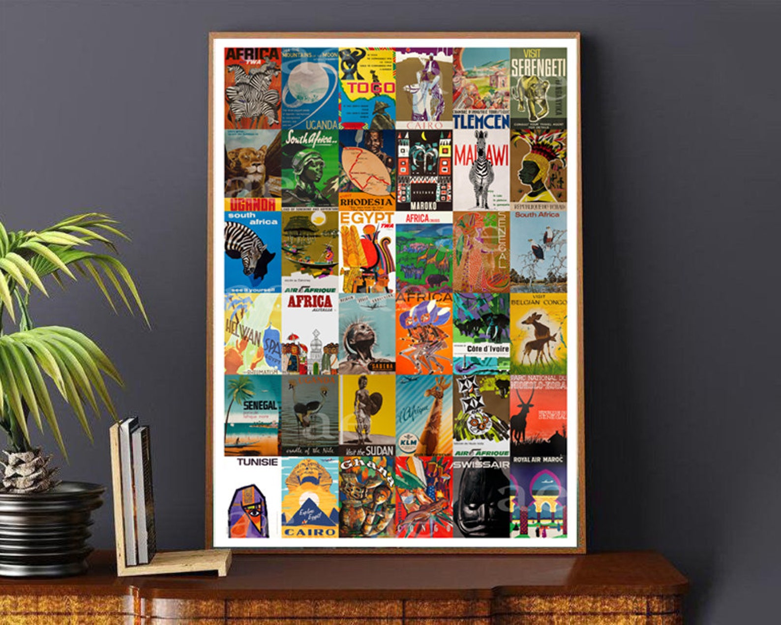 Africa Travel Posters / Africa Wall Art / Mid Century Modern / Colorful ...