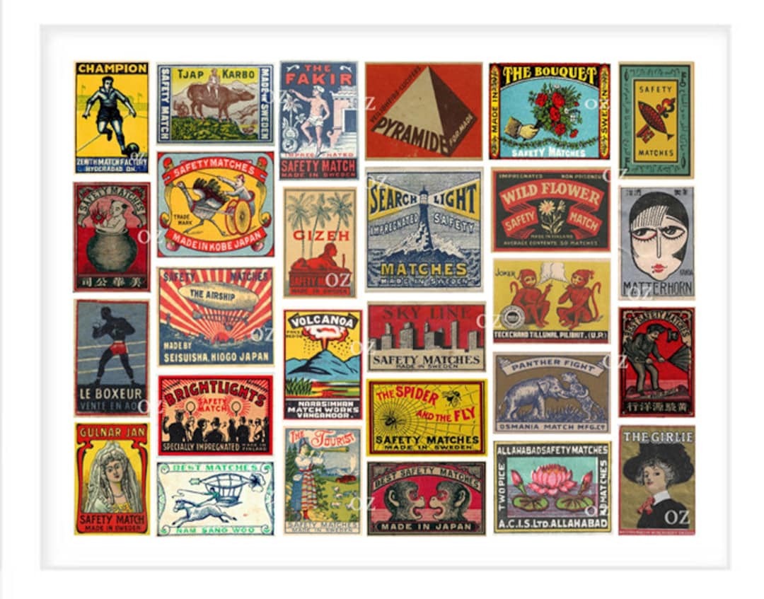 Vintage Matchbox Labels Poster / Vintage Advertising / Japan - Sweden ...