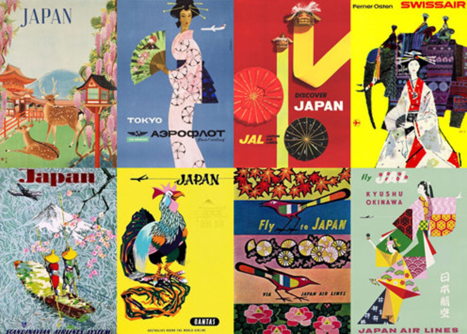 Japan Travel Posters / Japan Wall Art / Mid Century Modern / Colorful ...