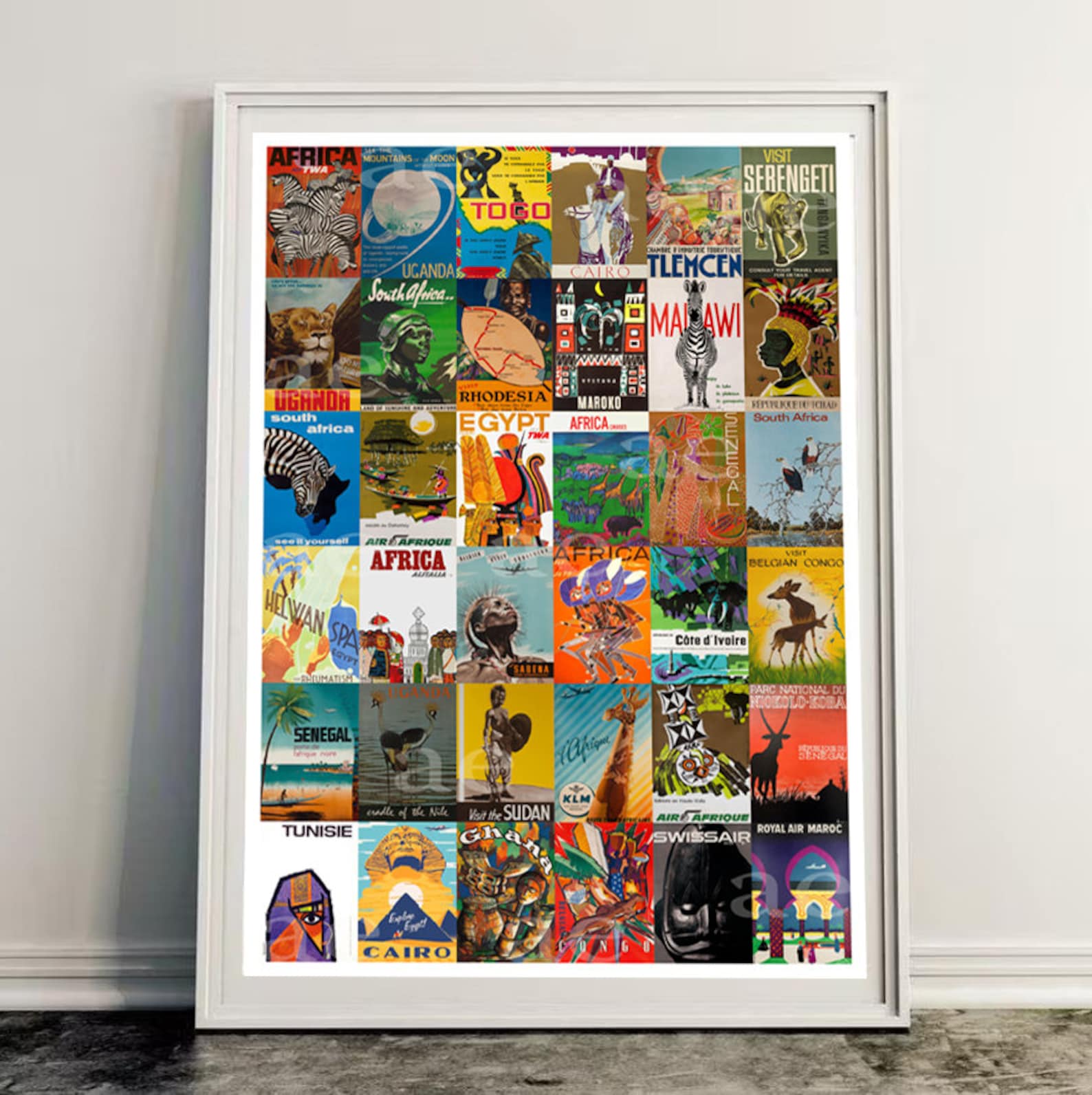 Africa Travel Posters / Africa Wall Art / Mid Century Modern / Colorful ...
