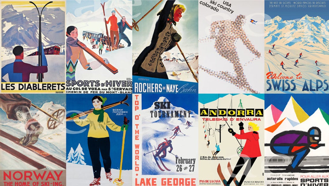 Vintage Ski Posters / Winter Wall Decor / Winter Sport / Skiing Print ...