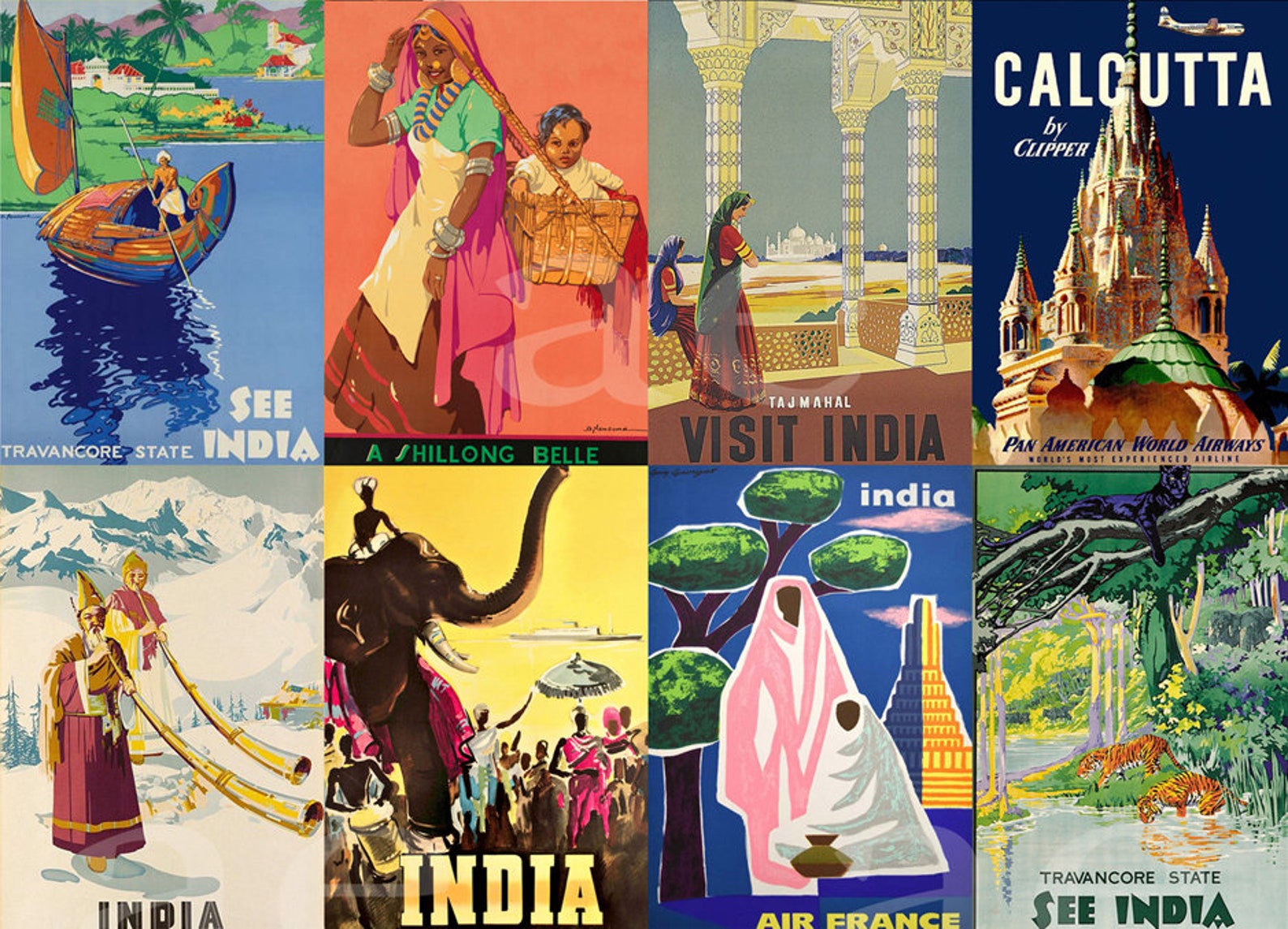 India Travel Posters / India Wall Art / Mid Century Modern / Colorful ...