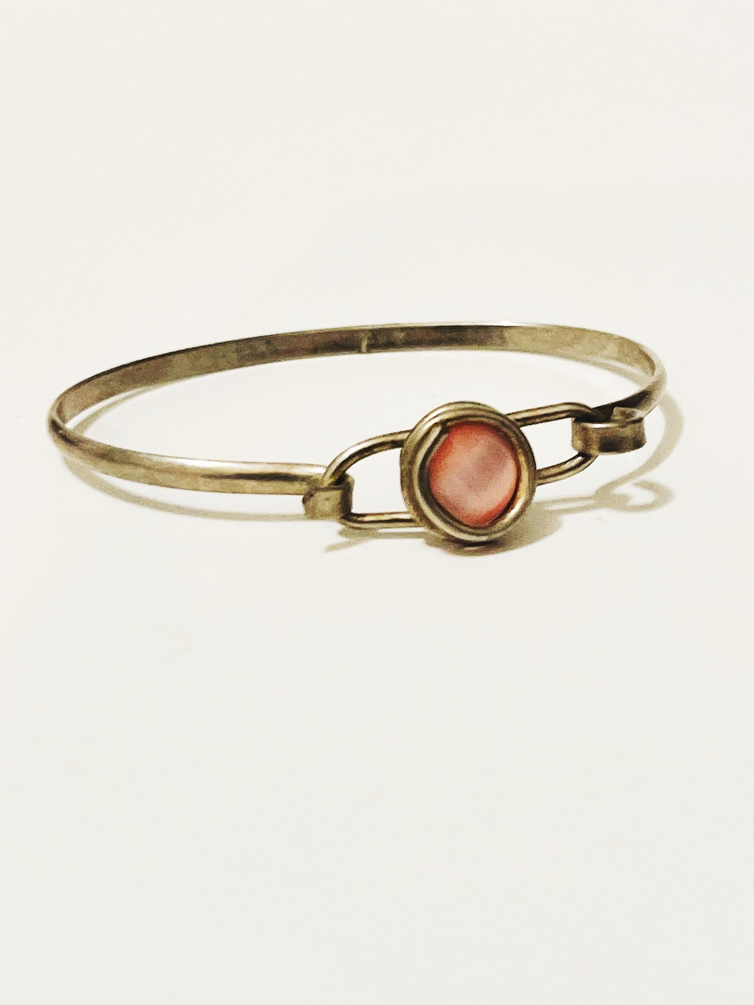 Vintage Sterling Silver Pink Moonstone Bangle Tiger's Eye Hook Bracelet ...