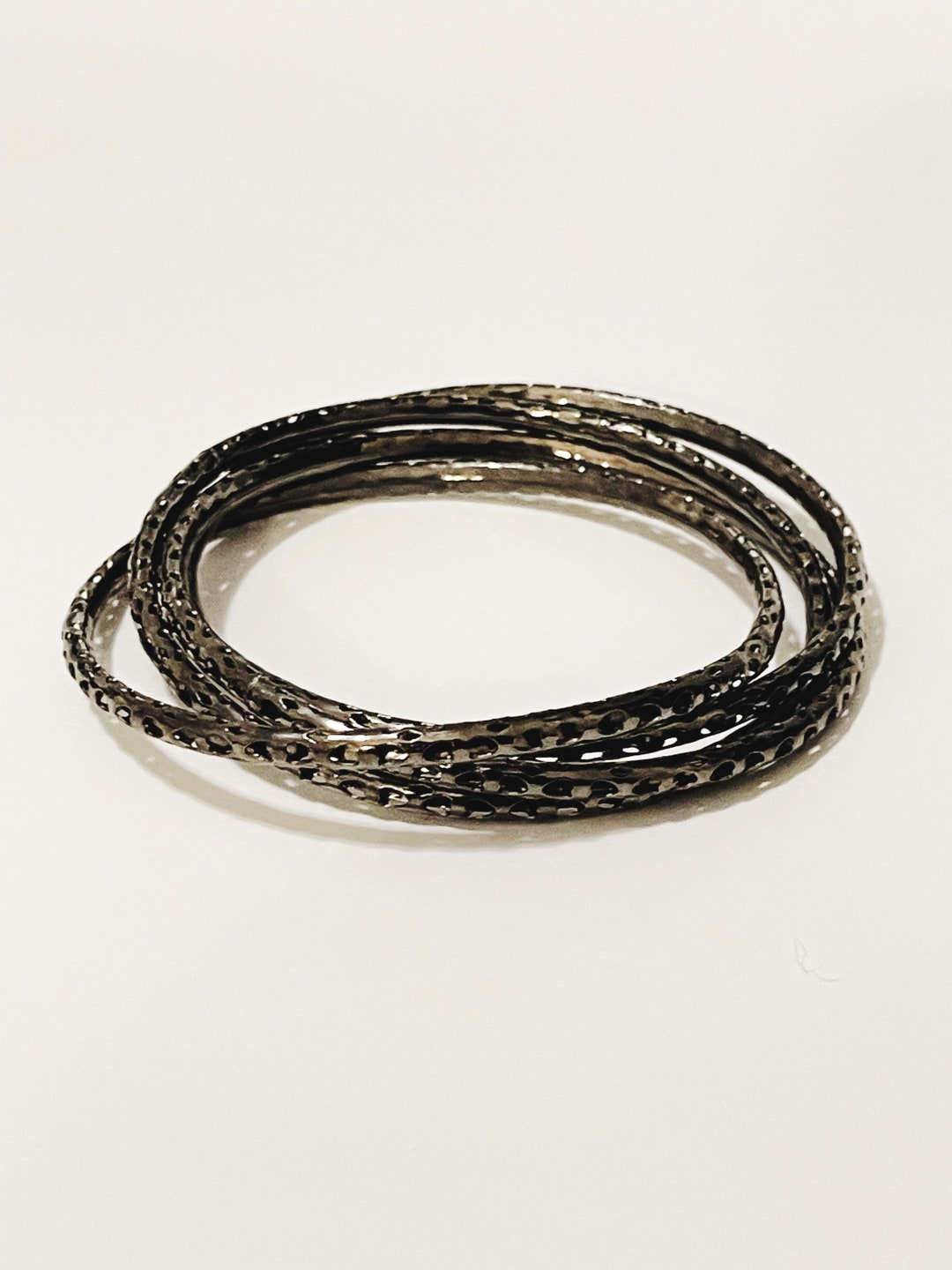 Vintage Oxidized Silver Metal Bangles Connected Bracelets Stackable ...