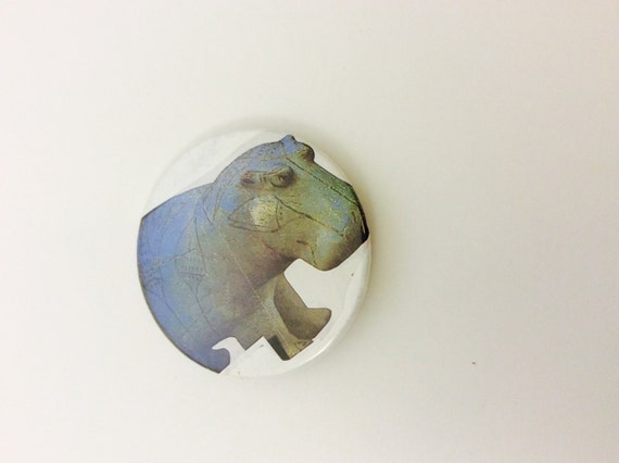Hippo Button, Vintage Gray & White Hippopotamus 2" Pi… - Gem