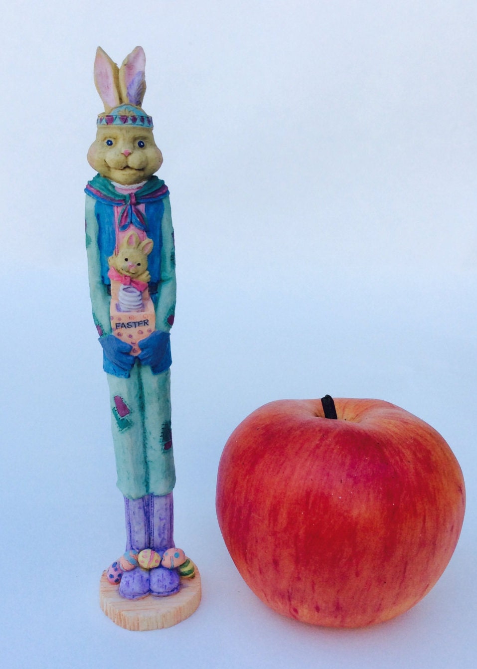 Tall Ceramic Easter Rabbit Totem Pole Bunny Figurine Holding | Etsy