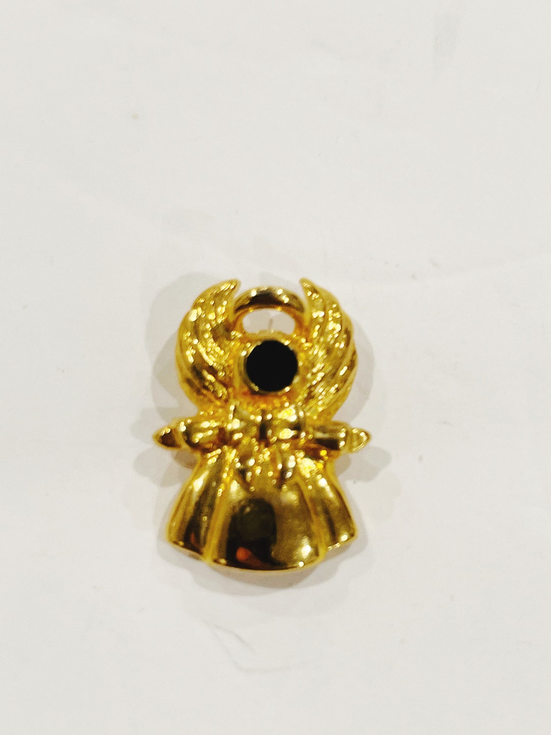 Irish Guardian Angel Lapel Pin Signed DT Crystal Stone Gold Plate Dark ...