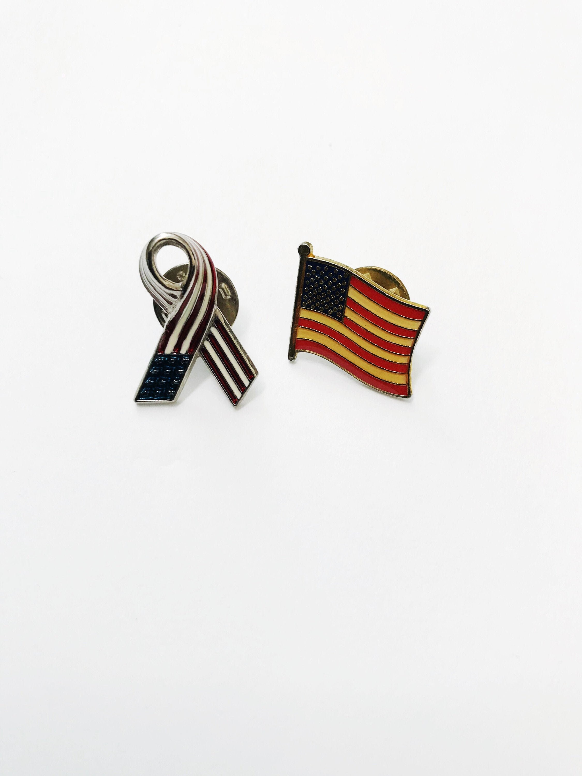American Flag Ribbon Pin USA Flag Lapel USA pinback Military | Etsy