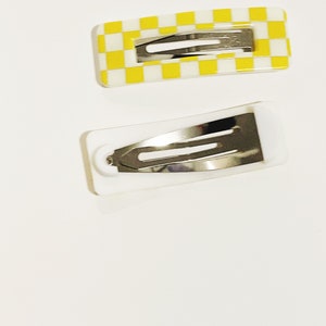 Yellow and White Checkered Hair Clip Checker Rectangle 2 Hair Barrette ...