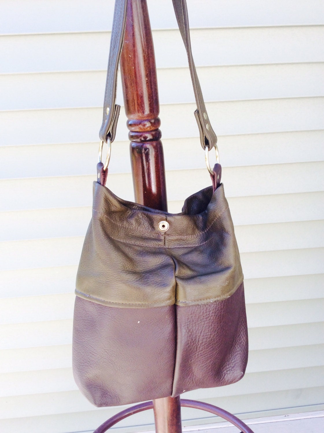 Vintage Genuine Leather Two-tone Green and Chocalate Brown | Etsy