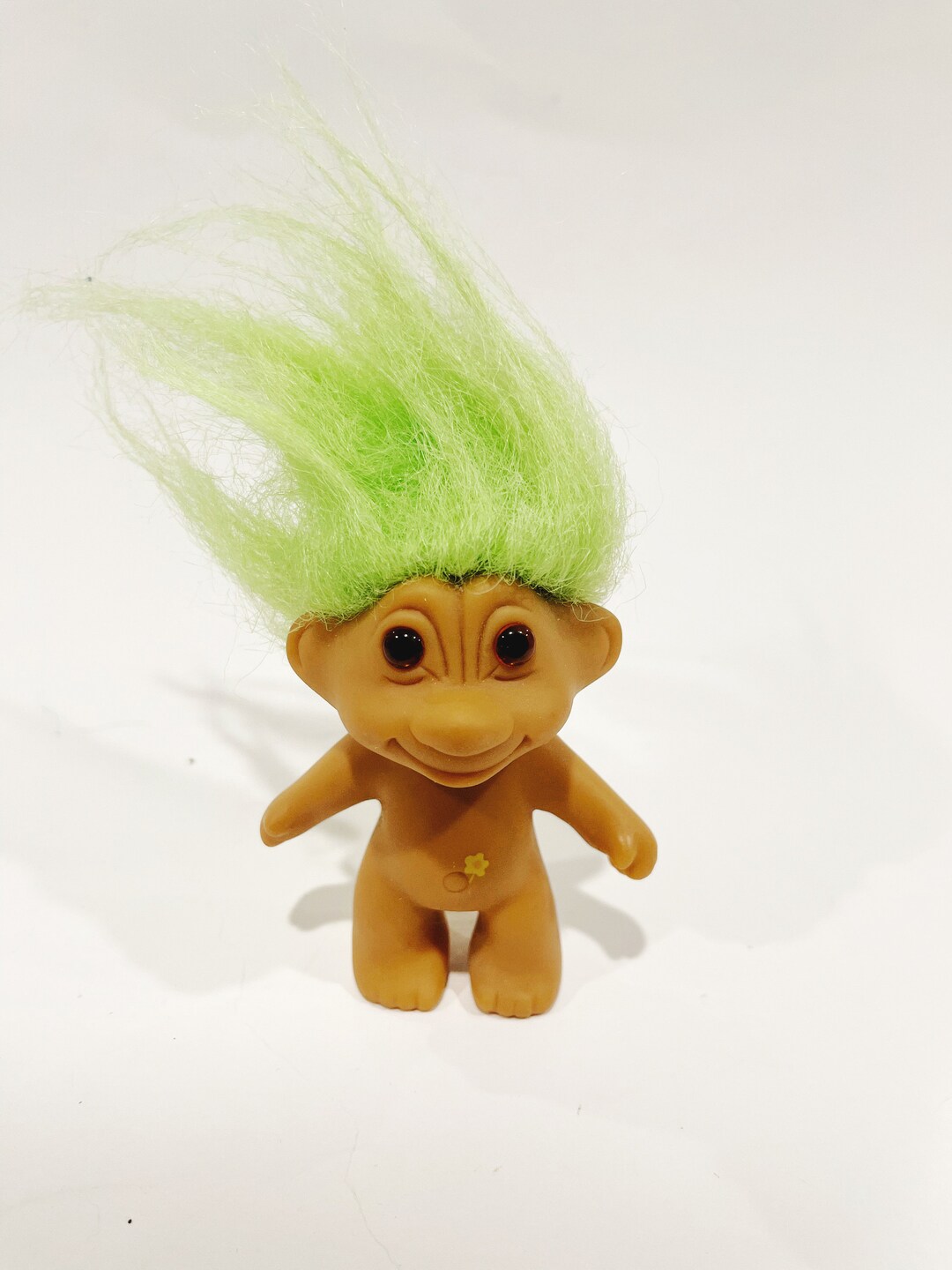 Green Troll Doll Vintage Troll With Daisy Flower on Tummy Orange Eyes ...