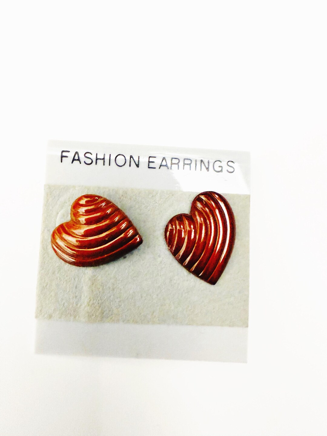 Vintage Brown Heart Post Earrings Small Metal Heart Studs 1990s Jewelry ...