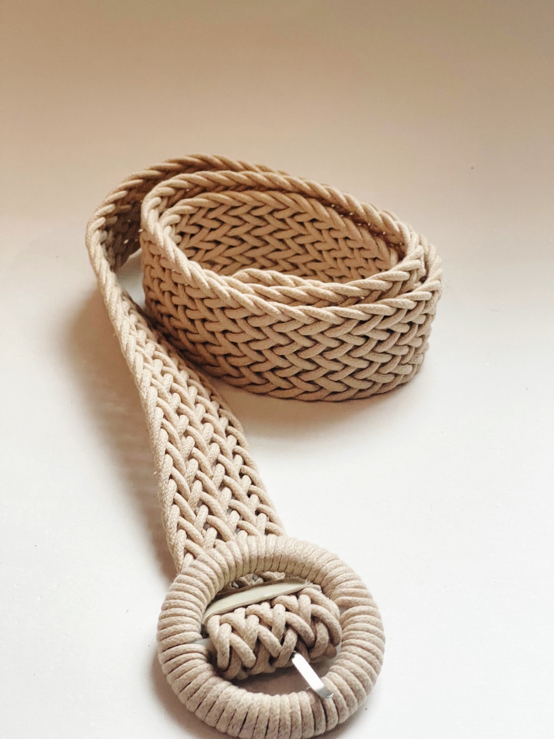 Vintage Beige Woven Fabric Ladies Belt Eclectic Retro Belt Women ...