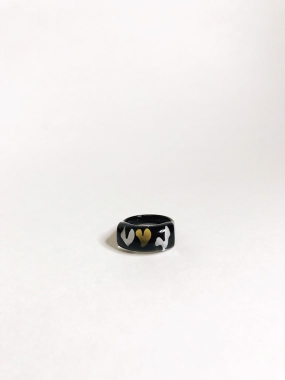 Vintage Lucite Heart Ring 1990s Mod Plastic Ring Size… - Gem