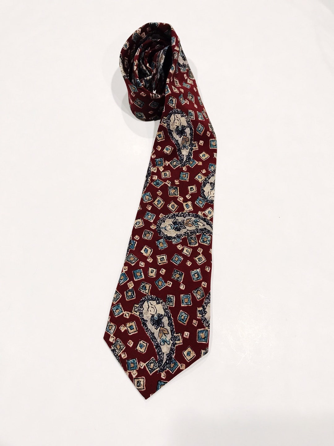 Vintage Royal Knight Silk Necktie: Burgundy Beige Blue Retro Menswear ...