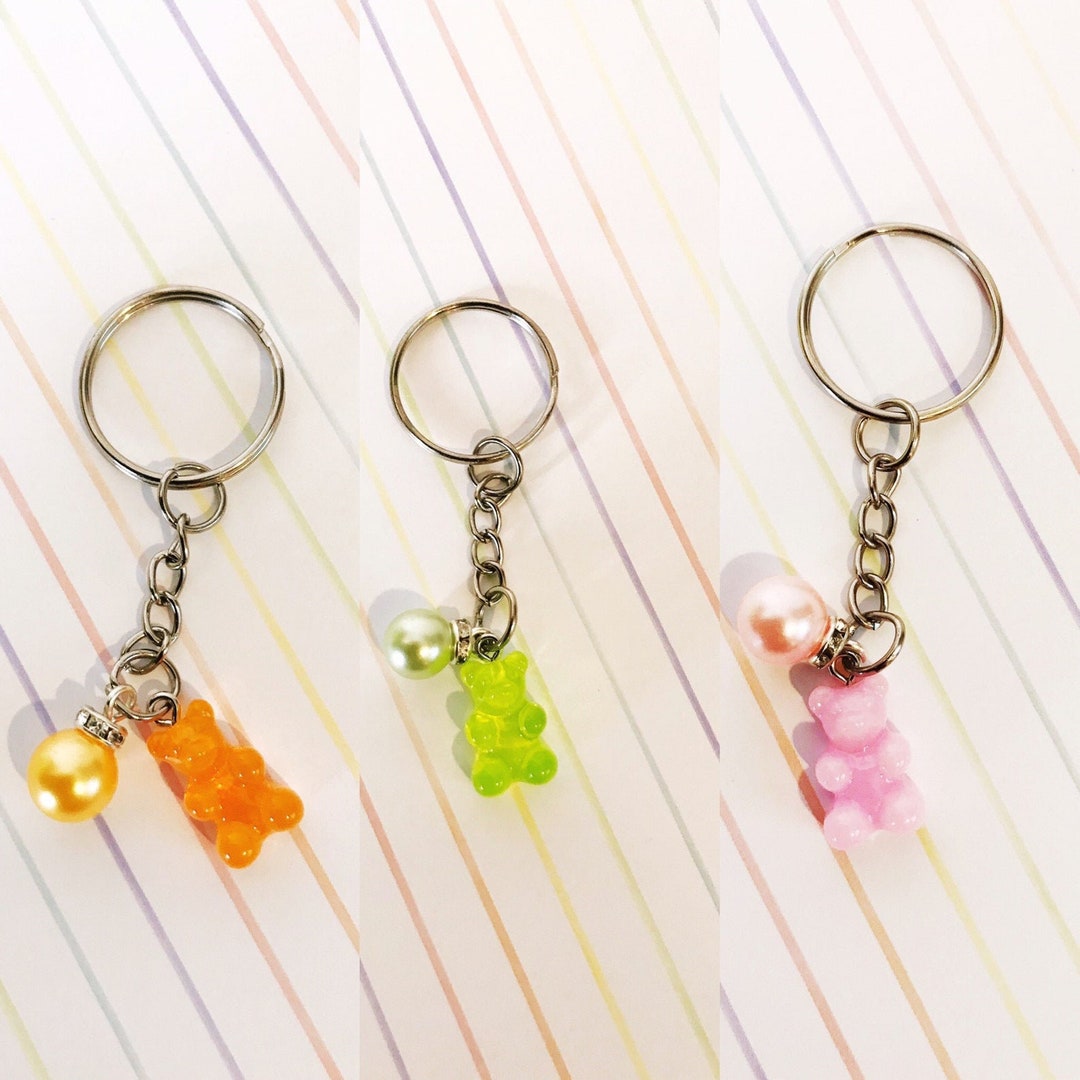 Gummy Bear Charm Keychain Faux Pearls Candy Keychains Keyrings ...