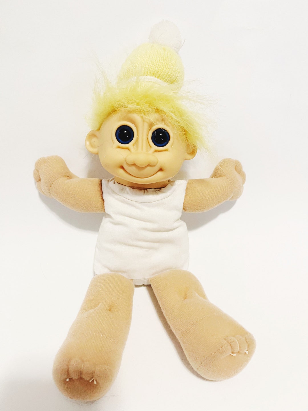 Vintage Plush Troll Large Plush Stuff Troll Doll Yellow Hair Blue Eyes ...
