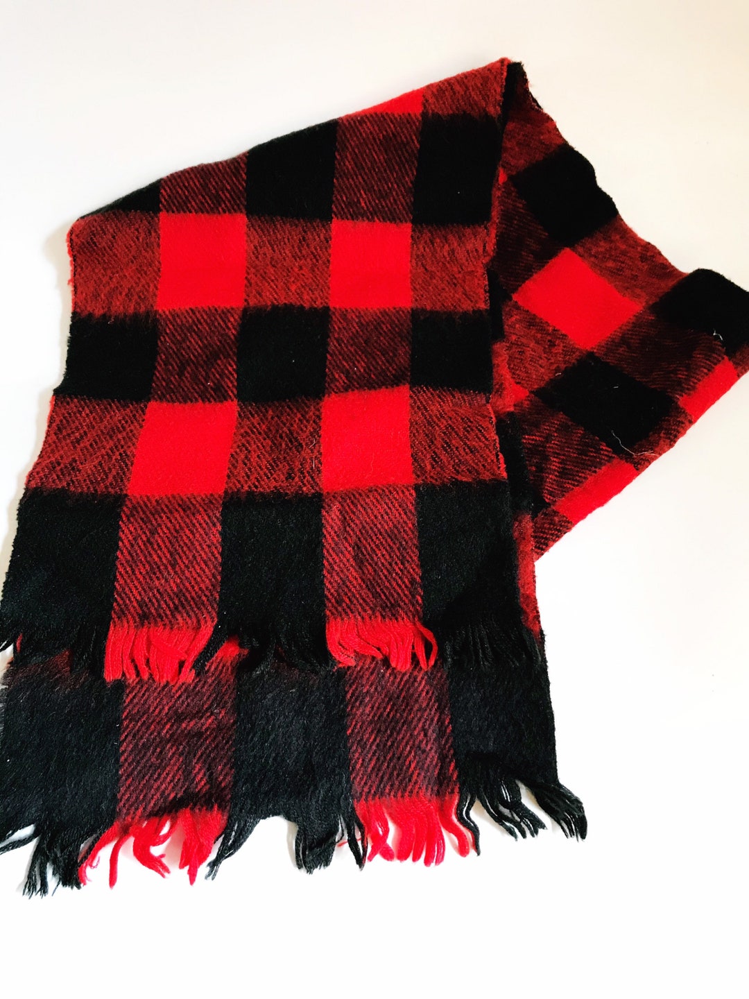 Red and Black Plaid Scarf Vintage Varsity Club Plaid Scarf Long Red ...