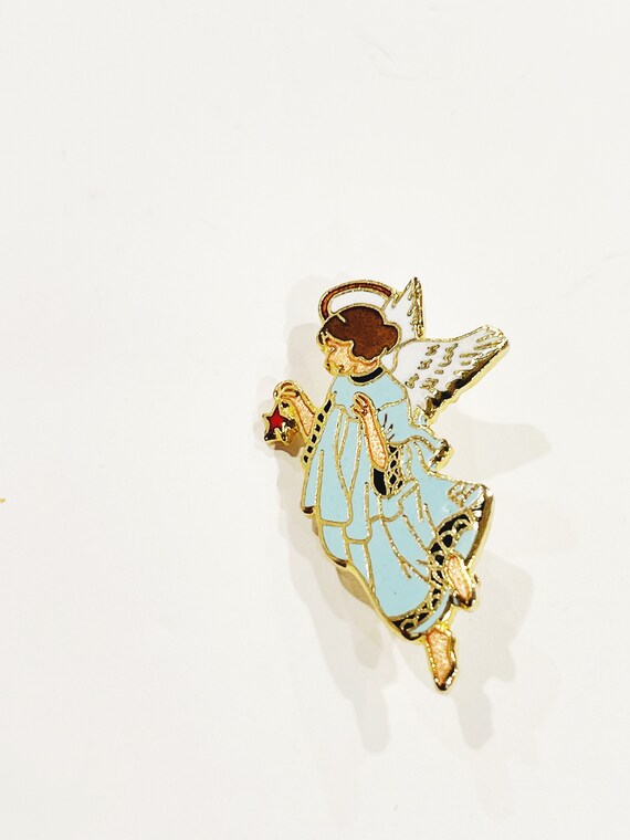 Vintage Enamel Angel Pin: Guardian Cherub Lapel Brooch - Gem