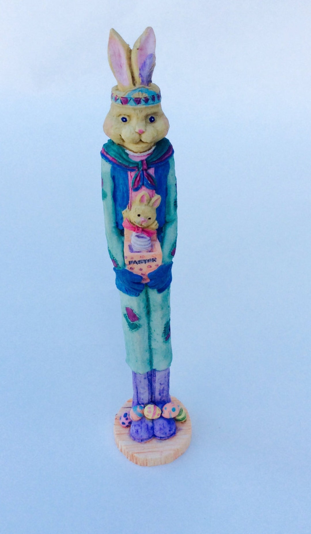 Tall Ceramic Easter Rabbit Totem Pole Bunny Figurine Holding - Etsy