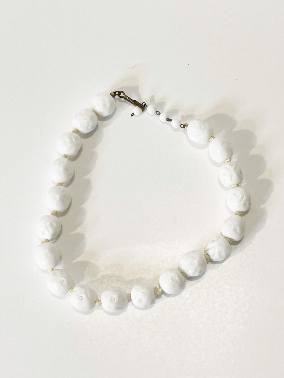 Vintage 70s White Beaded Choker White Textured Stone Choker 1970s ...