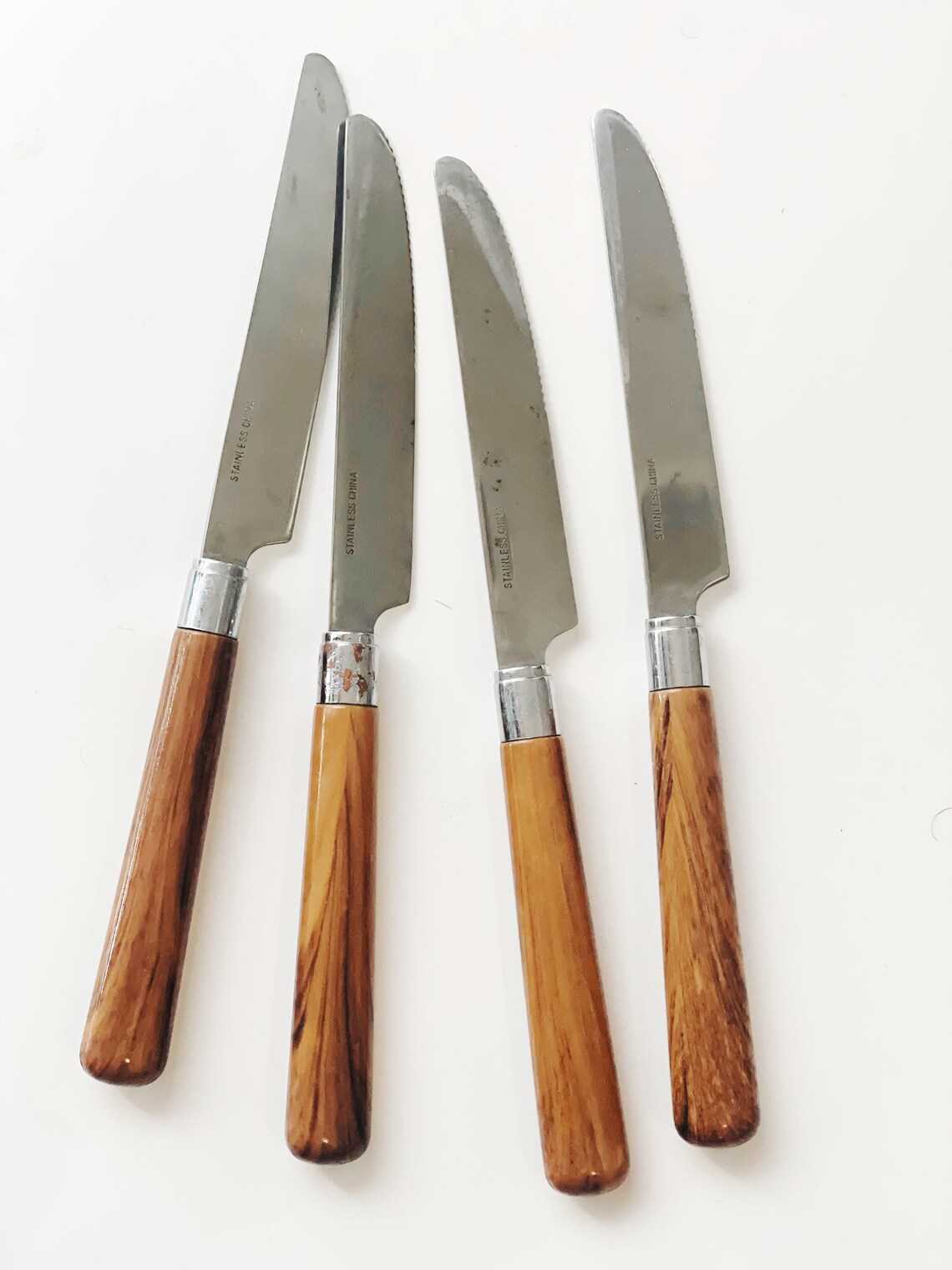 Vintage Bakelite Wood Design Dinner Knives: Retro Kitsch Flatware Set ...