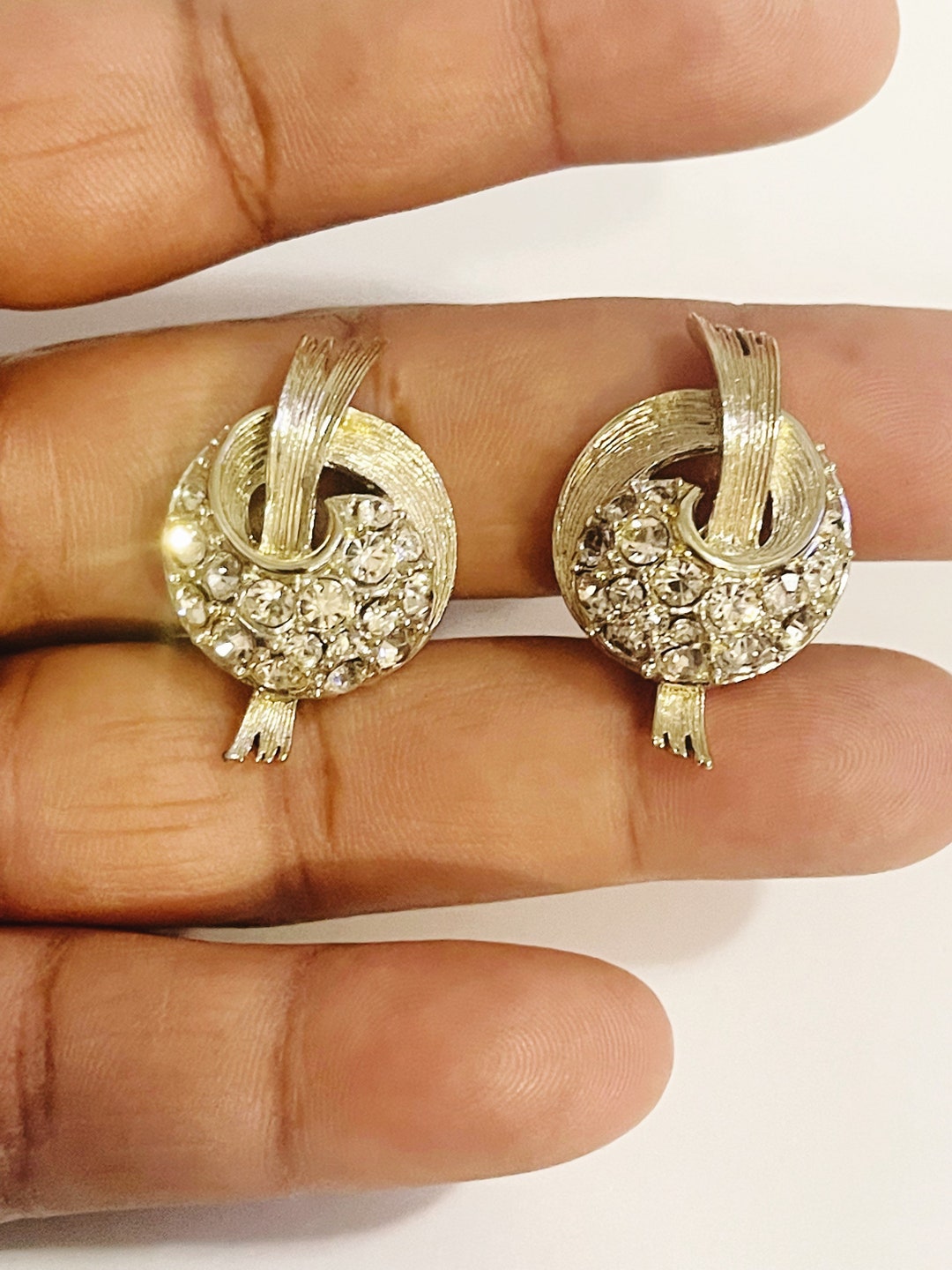 Vintage Lisner Rhinestones Clip Earrings Gorgeous LISNER Signed Clear ...
