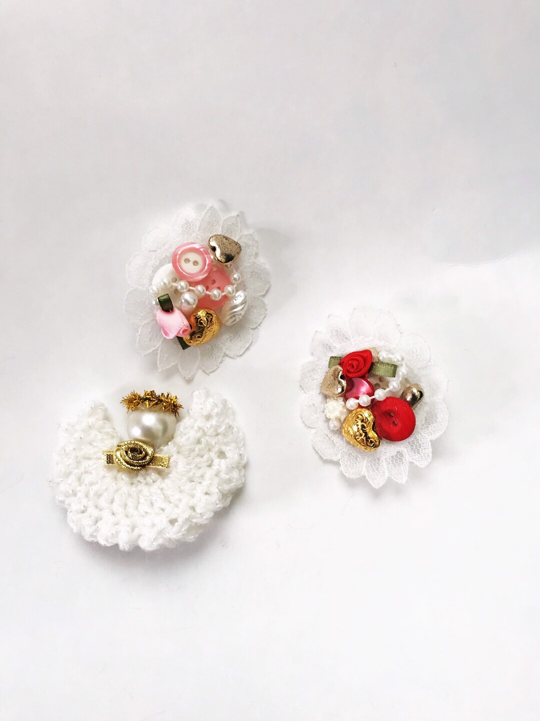 Vintage Crochet Angel Pin & Lace Cluster Brooches: Handmade Lapel Pins ...