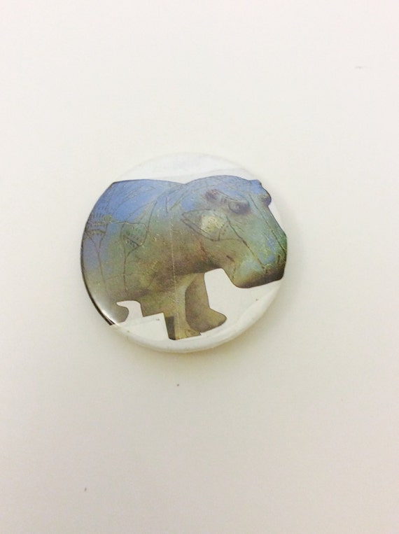 Hippo Button, Vintage Gray & White Hippopotamus 2" Pi… - Gem