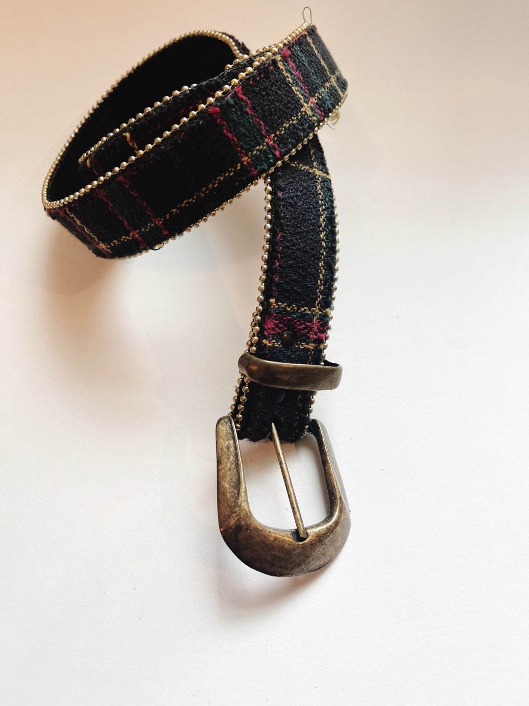 Vintage Plaid Belt: 1990s Tartan Medium Belt With Gold Trim - Etsy