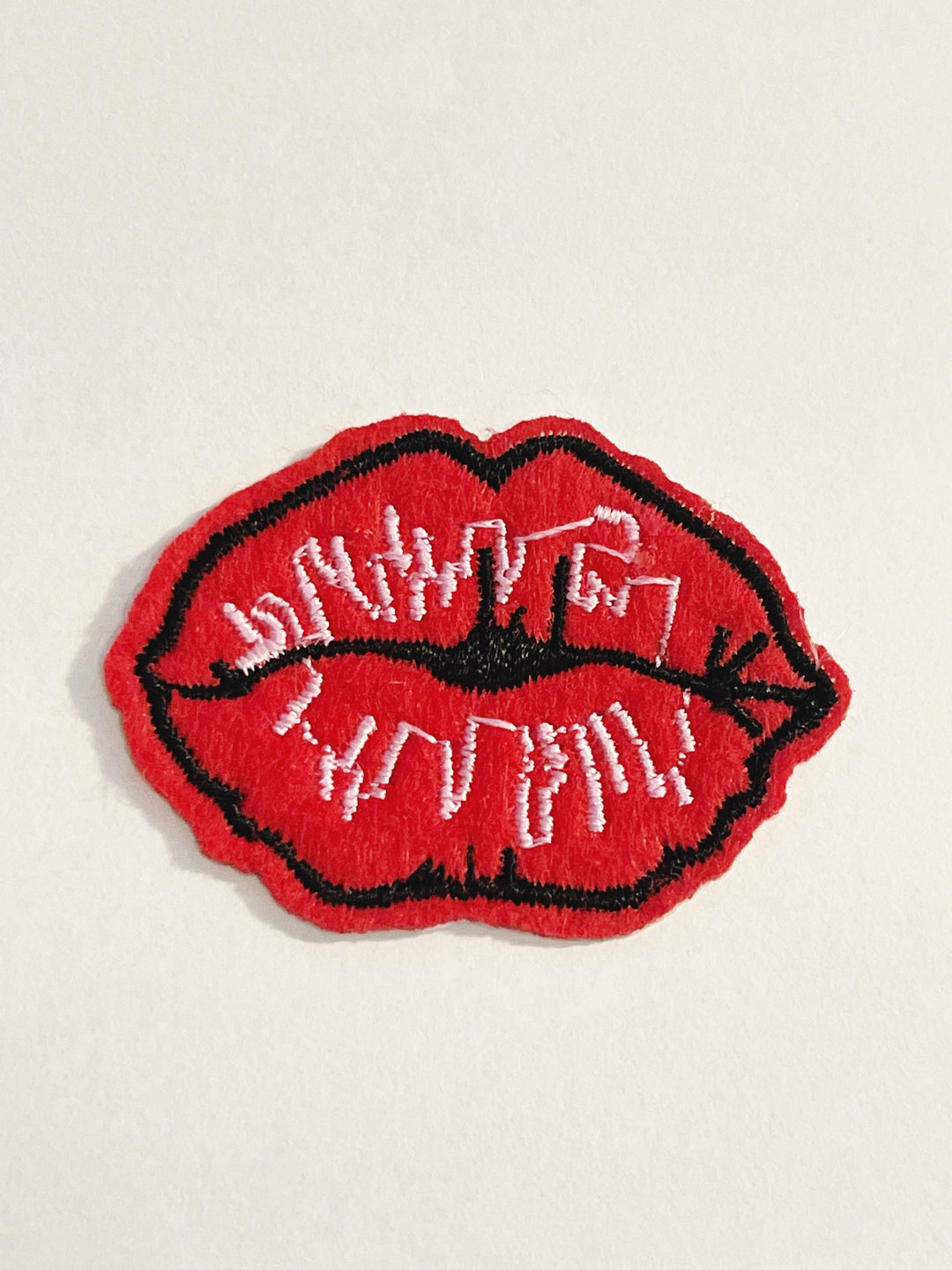 Red Lips Patch, Kiss Patch, Red Lip Embroidered Patch, Smooch Patches, Applique, Iron on Patch ...