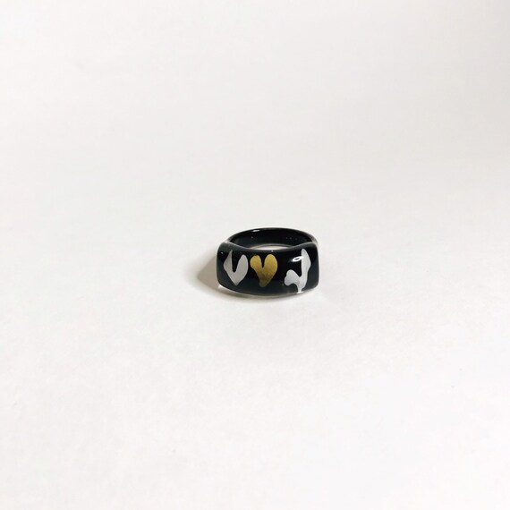 Vintage Lucite Heart Ring 1990s Mod Plastic Ring Size… - Gem
