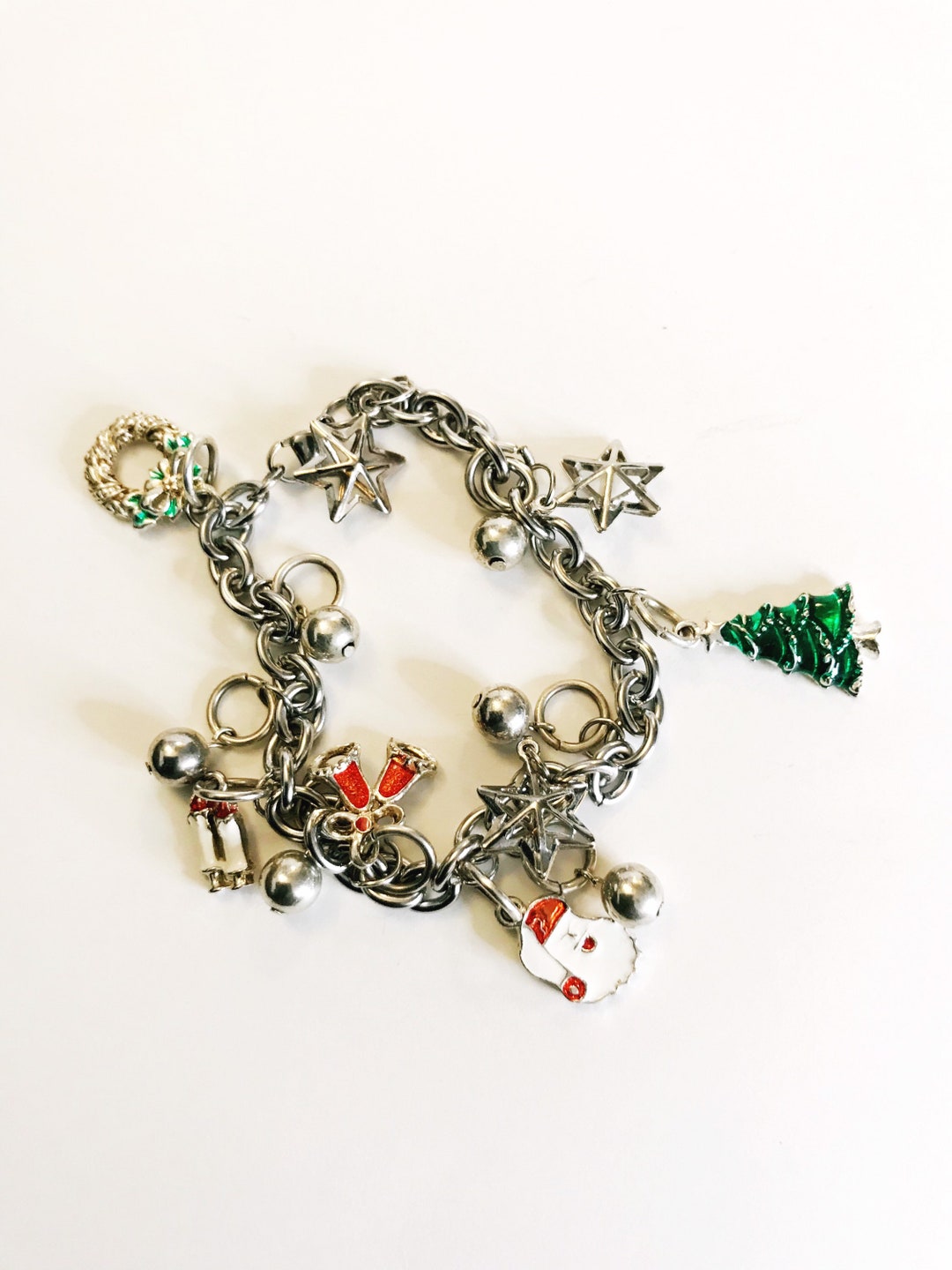 Handmade Christmas Charm Bracelet: Vintage Santa, Tree, Star Charms - Etsy