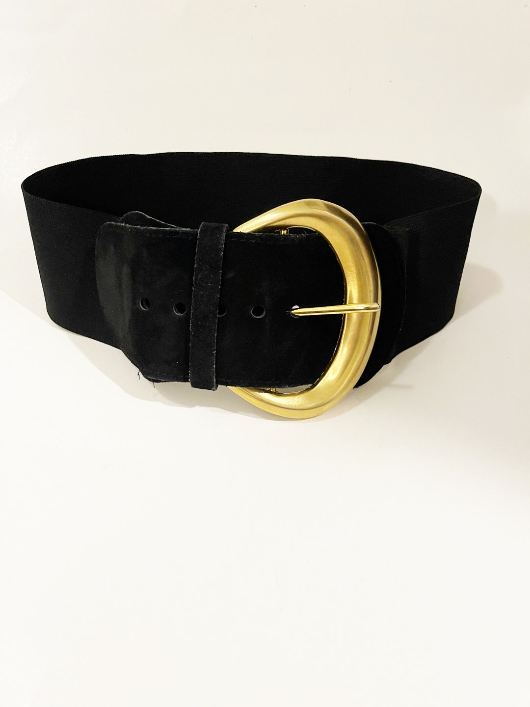 Vintage Black Elastic Belt Retro Extra Wide Belt Vtg 1990s Gold-tone ...