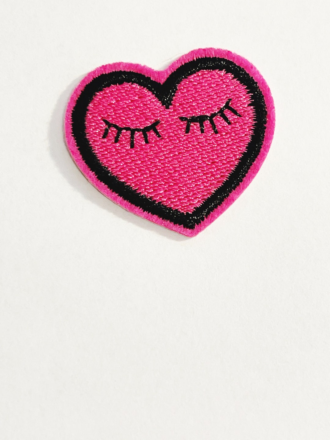 Pink Heart Patch Closed Eyes Blinking Patch, Patches, Applique, Iron on Patch, Sew on Patch - Etsy