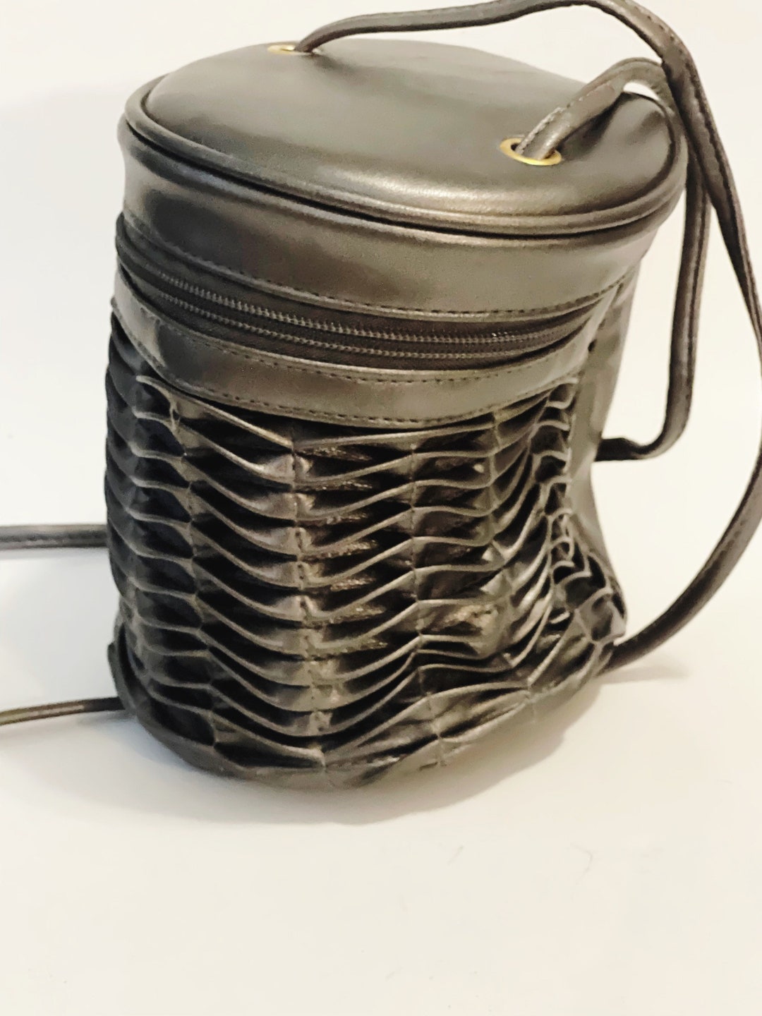 Vintage 1990s Metallic Cylinder Purse Steel Gray Empire Orr Cannes ...