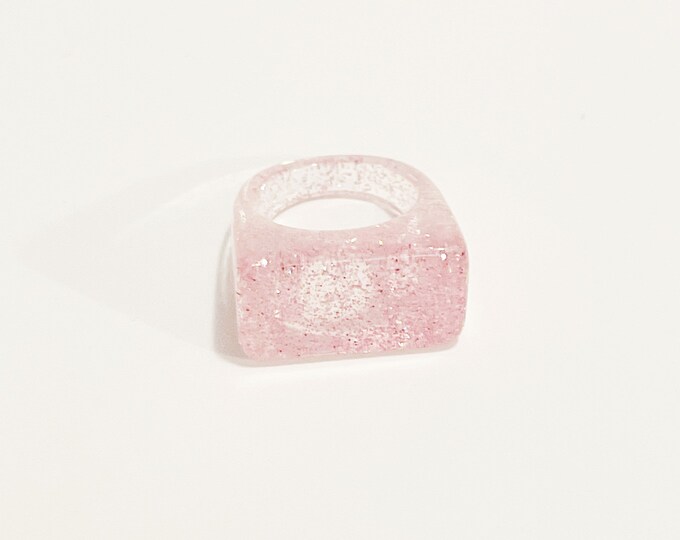 Pink Glitter Ring Lucite Bubble Retro Ring Plastic Ring Acrylic Ring ...