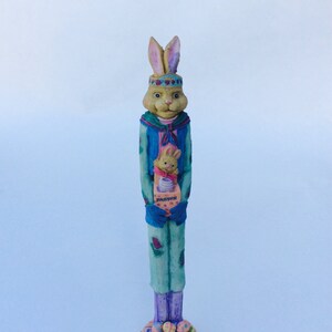 Tall Ceramic Easter Rabbit, Totem Pole Bunny Figurine Holding a Jack-in ...