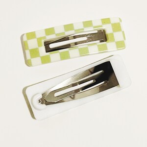 Green and White Checkered Hair Clip Checker Rectangle 2 Hair Barrette ...