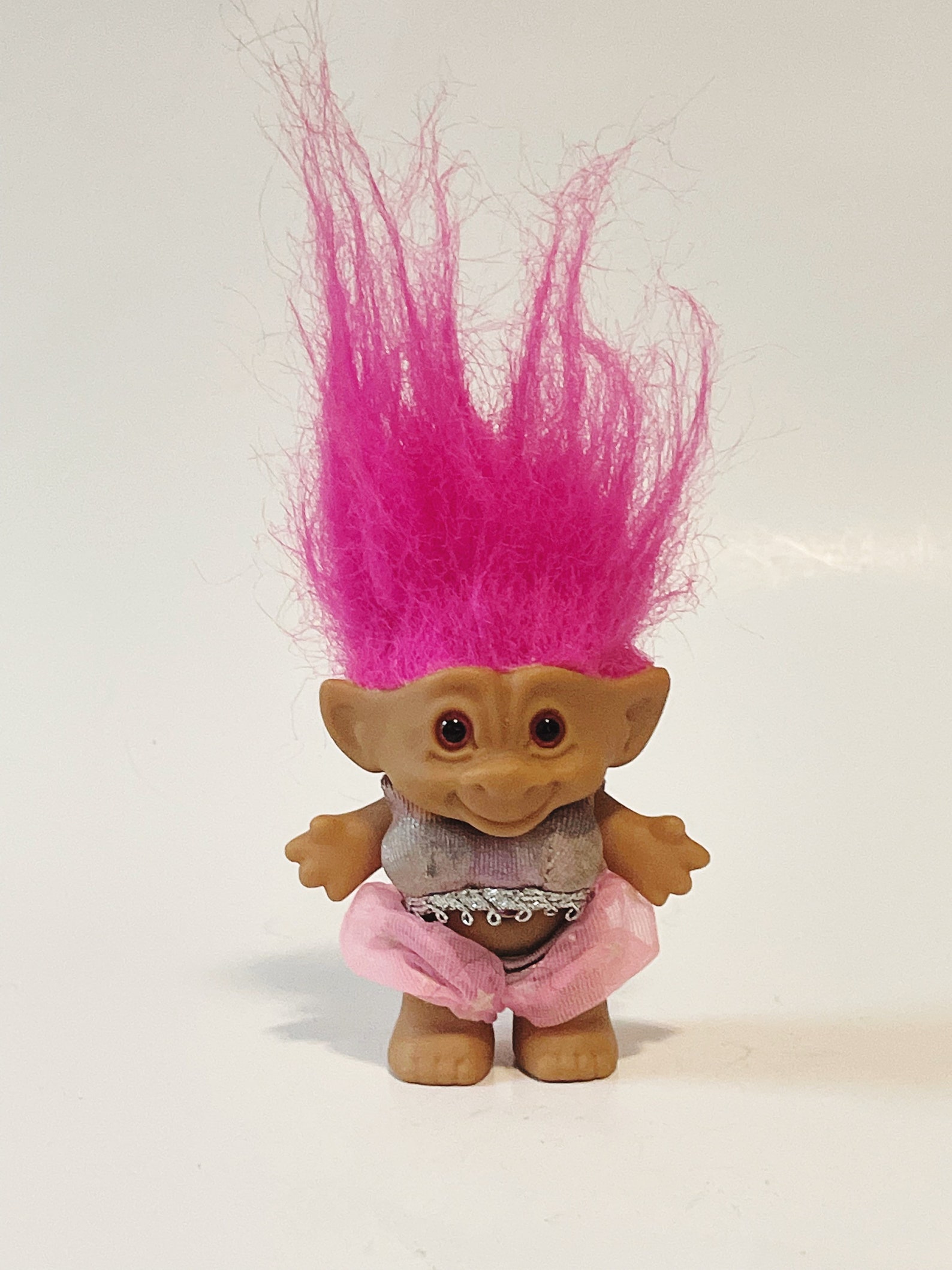 Vintage Neon Pink Hair Troll Doll Belly Dancing Troll Pink Jewel Treasure Troll Genie Ace