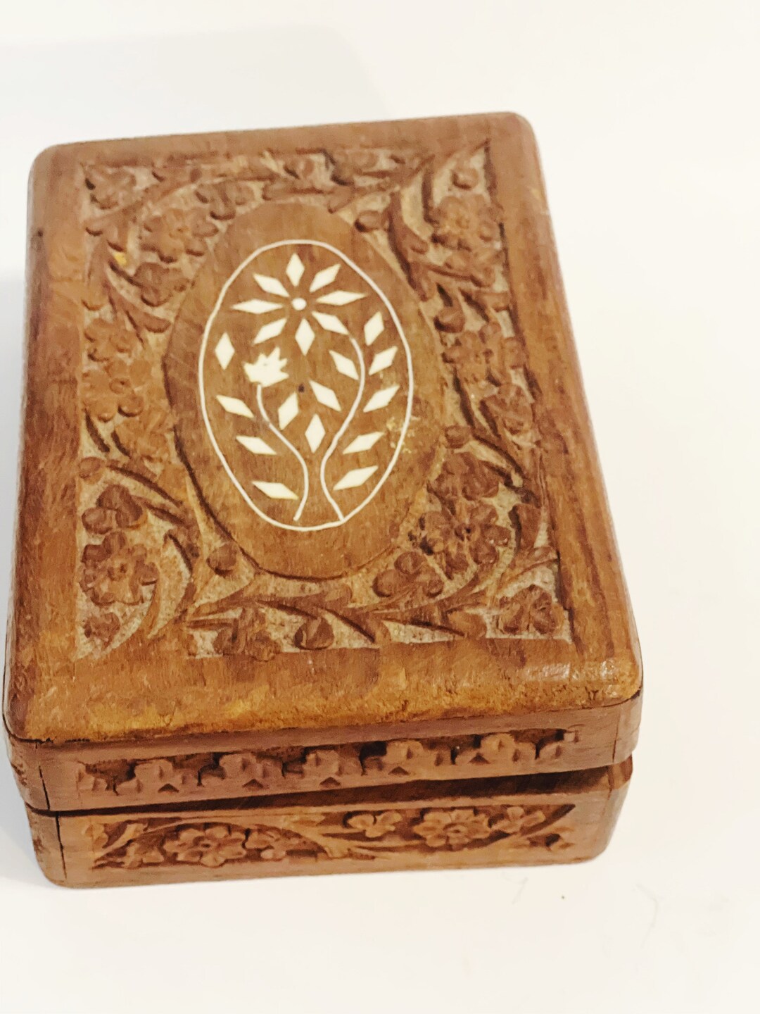 Wood Hand Carved Box Rectangle Box Wooden Floral Engraved Box Hinged ...
