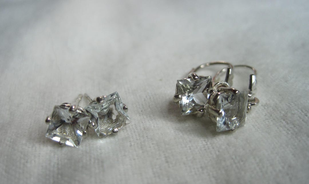 Beryl 6mm Earrings Diamond Sparkle Natural Water Clear Rare Goshenite ...