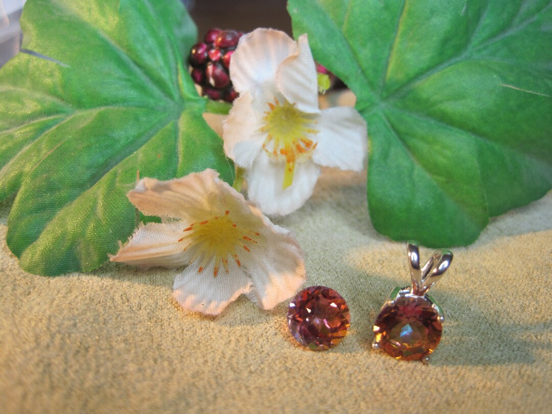 Sunrise Sunset 8mm Rnd Topaz Stunning Gemstone Pendant Necklace Natural ...