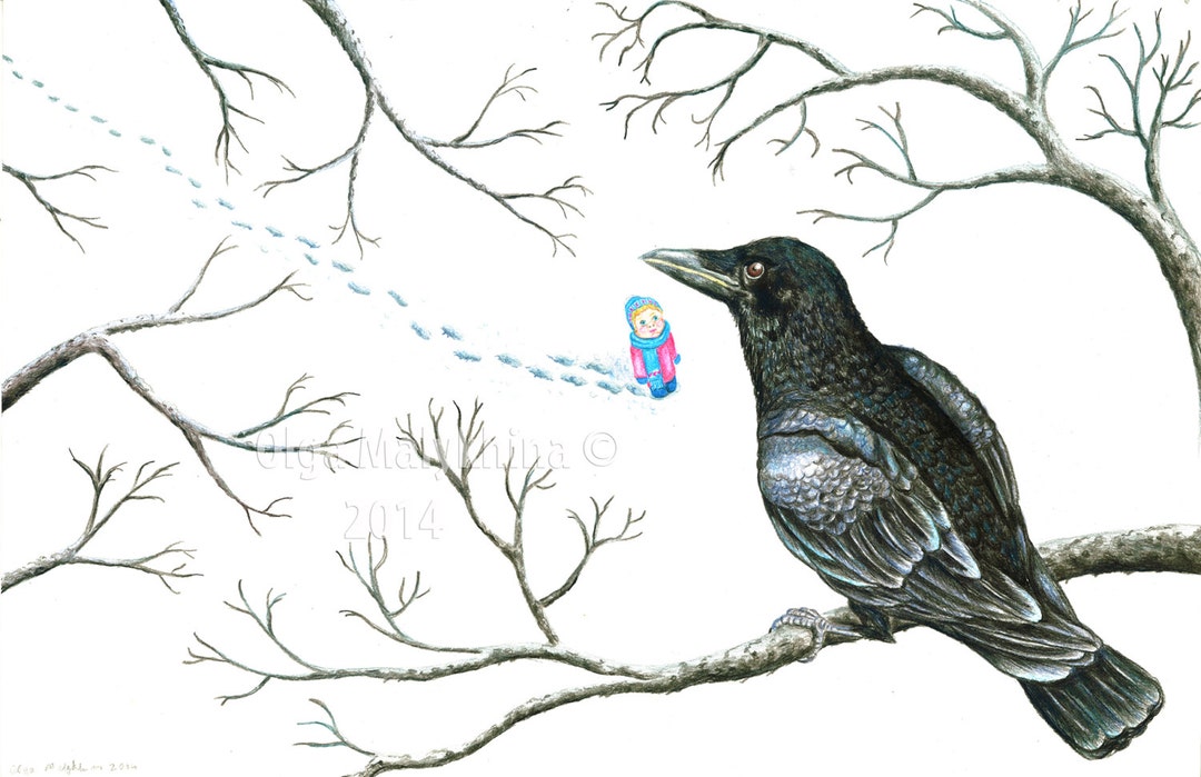 Original Pencil Drawing of a Crow and a Child "crow Wonder" - Etsy
