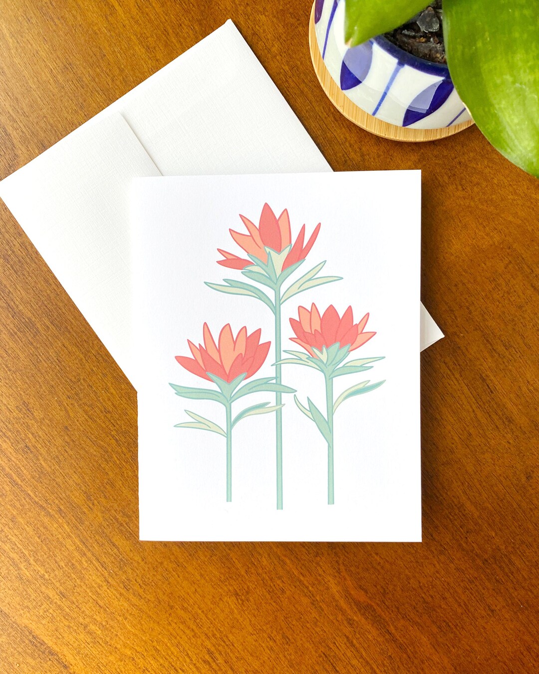 Indian Paintbrush Greeting Card, Hand Illustrated Wildflower Stationery ...